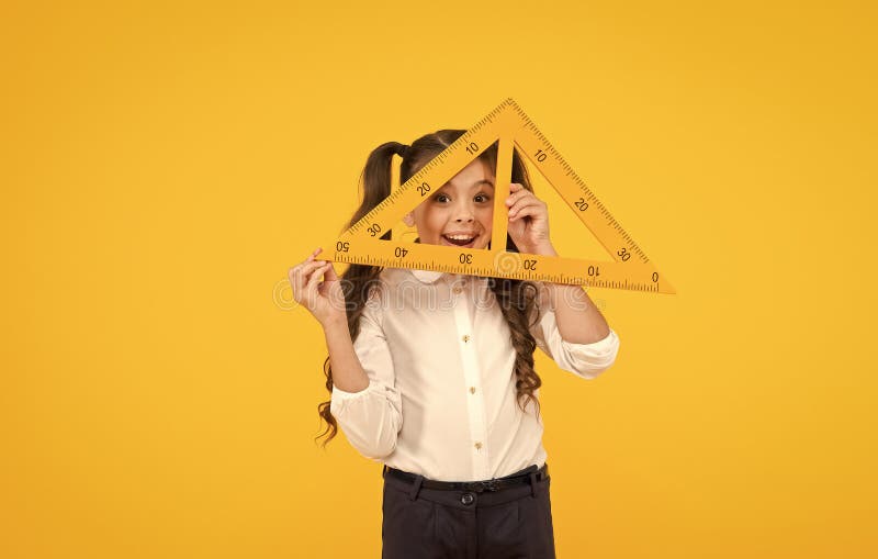 Triangle Right Angle. Knowledge Day. Schoolgirl School Uniform Hold Big ...