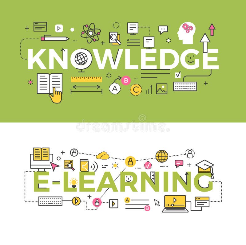 Set Of Flat Line Design Web Banners For Online Education, Online ...