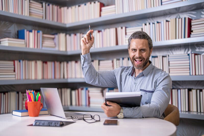 Knowledge of Educated Man. College Teacher. Teacher in Classroom. Man ...