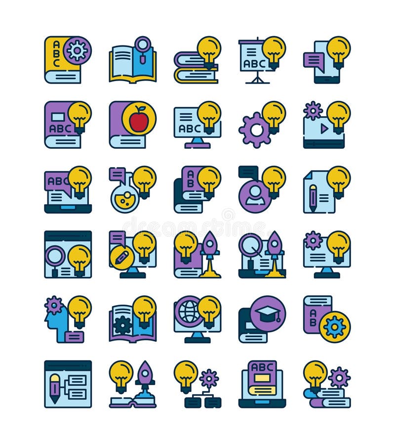 Knowledge Education Learning Filled Outline Icon Set Stock Vector ...