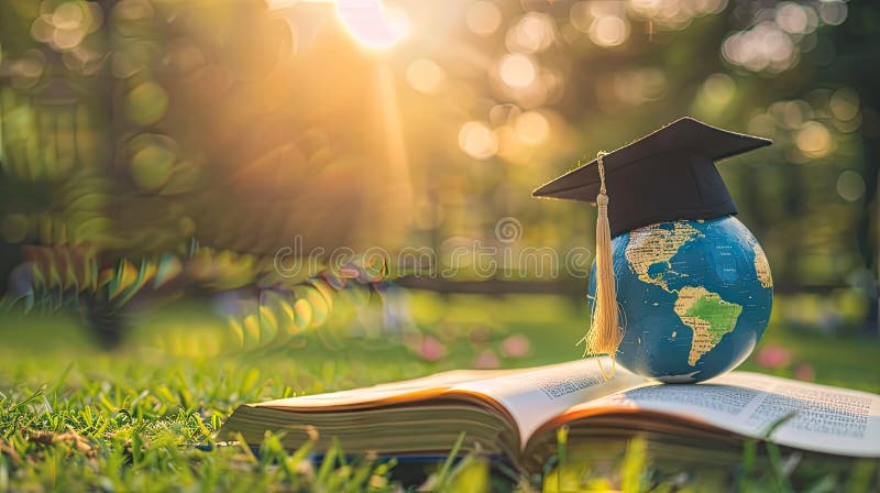 Knowledge Empowers Achievement: Graduation Cap Resting on Open Book ...