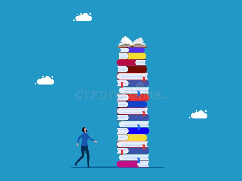 Knowledge is Endless. Man Standing and Looking at Stacks of Books ...