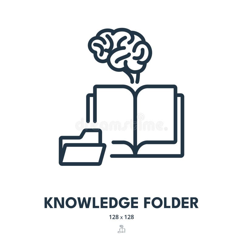 Knowledge Folder Icon. Brain, Book, Education. Editable Stroke. Vector ...