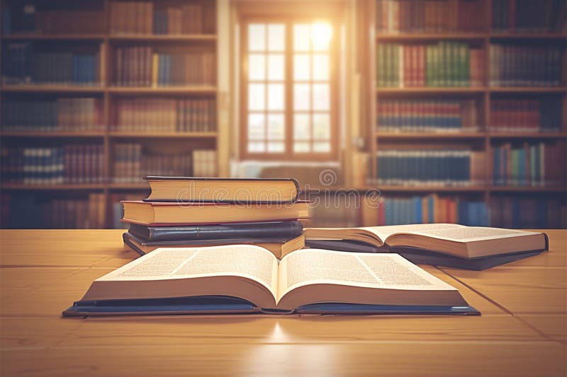 Knowledge Hub Table with a Stack of Books, Library Concept Stock ...