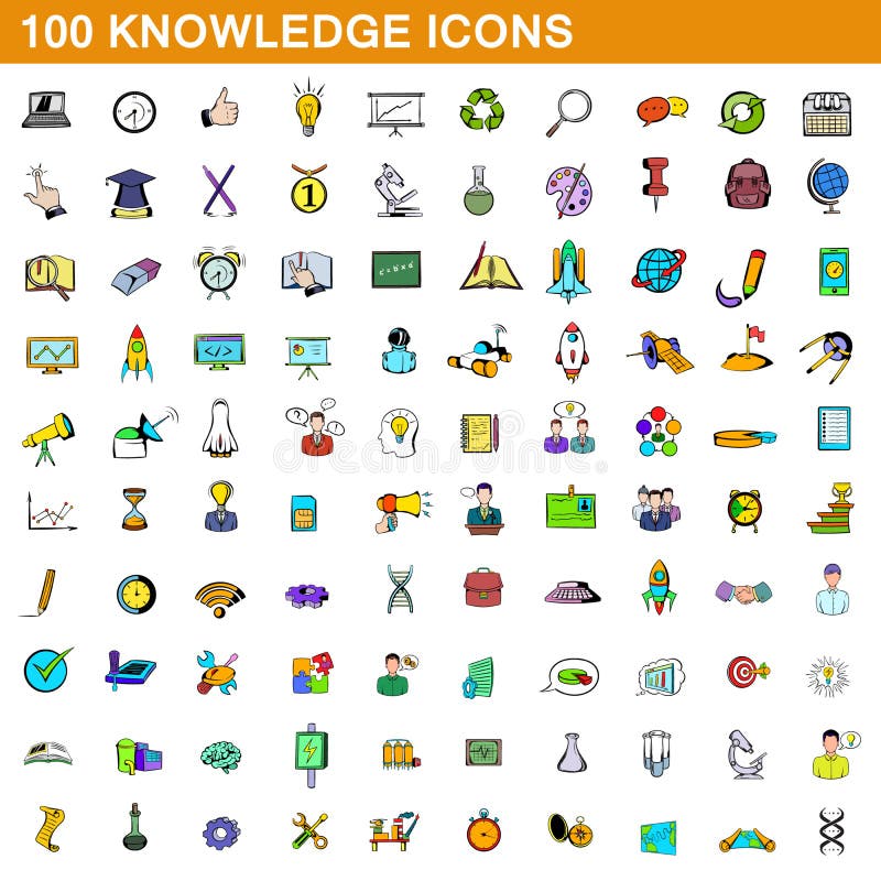 100 Knowledge Icons Set, Cartoon Style Stock Vector - Illustration of ...