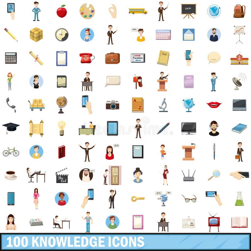 100 Knowledge Icons Set, Cartoon Style Stock Vector - Illustration of ...