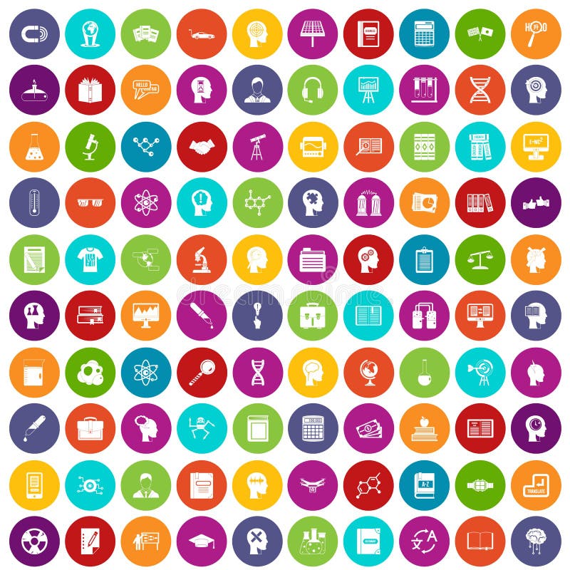 100 Knowledge Icons Set Color Stock Vector - Illustration of magnet ...