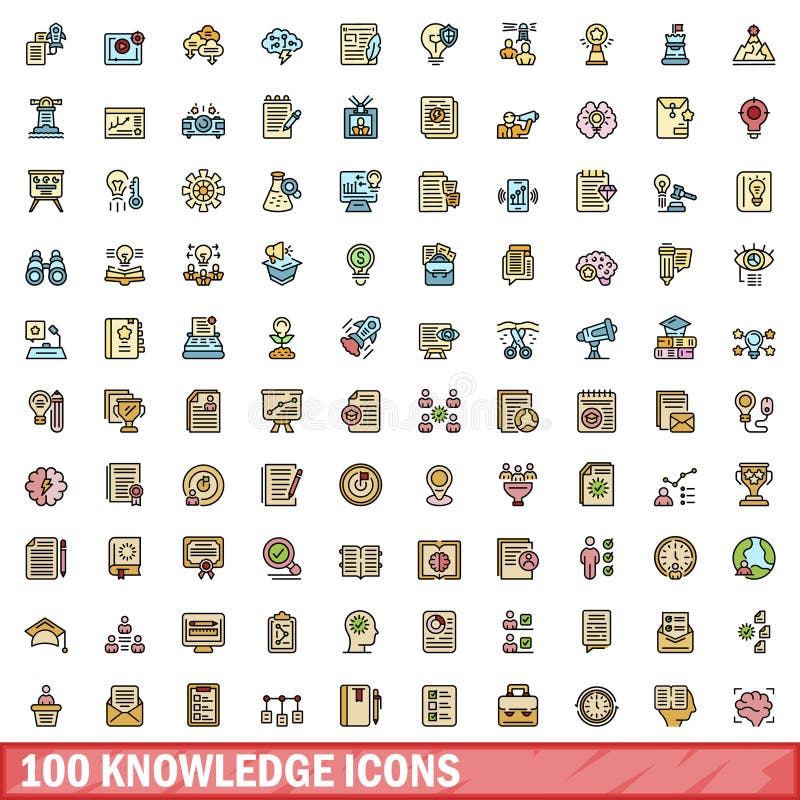 100 Knowledge Icons Set, Color Line Style Stock Vector - Illustration ...