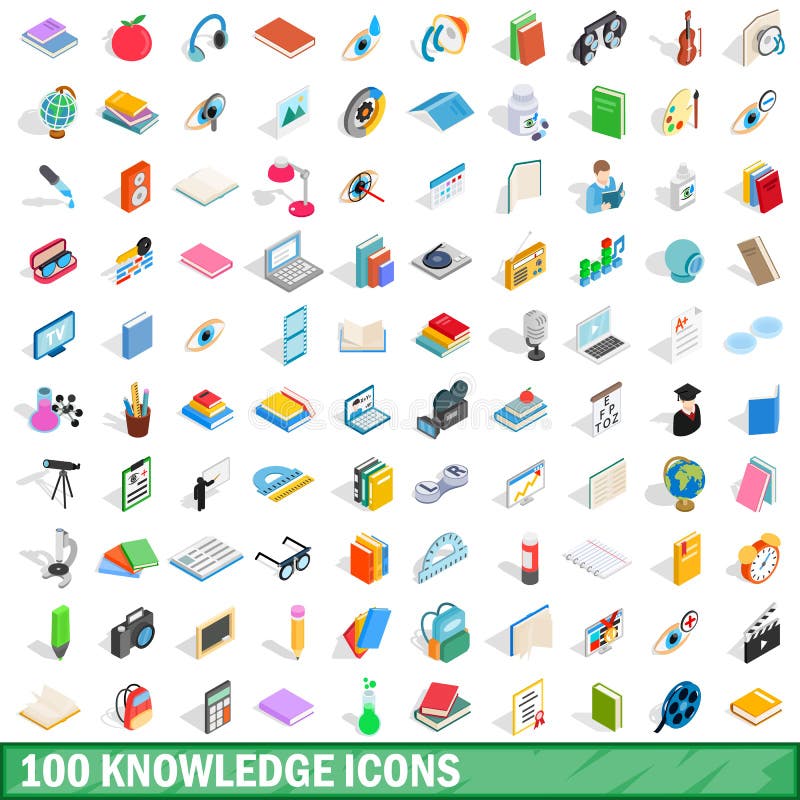 100 Knowledge Icons Set, Isometric 3d Style Stock Vector - Illustration ...
