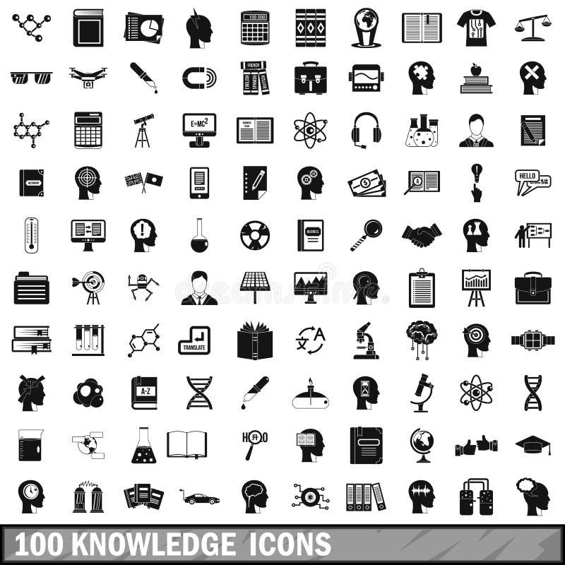 100 Knowledge Icons Set, Simple Style Stock Vector - Illustration of ...