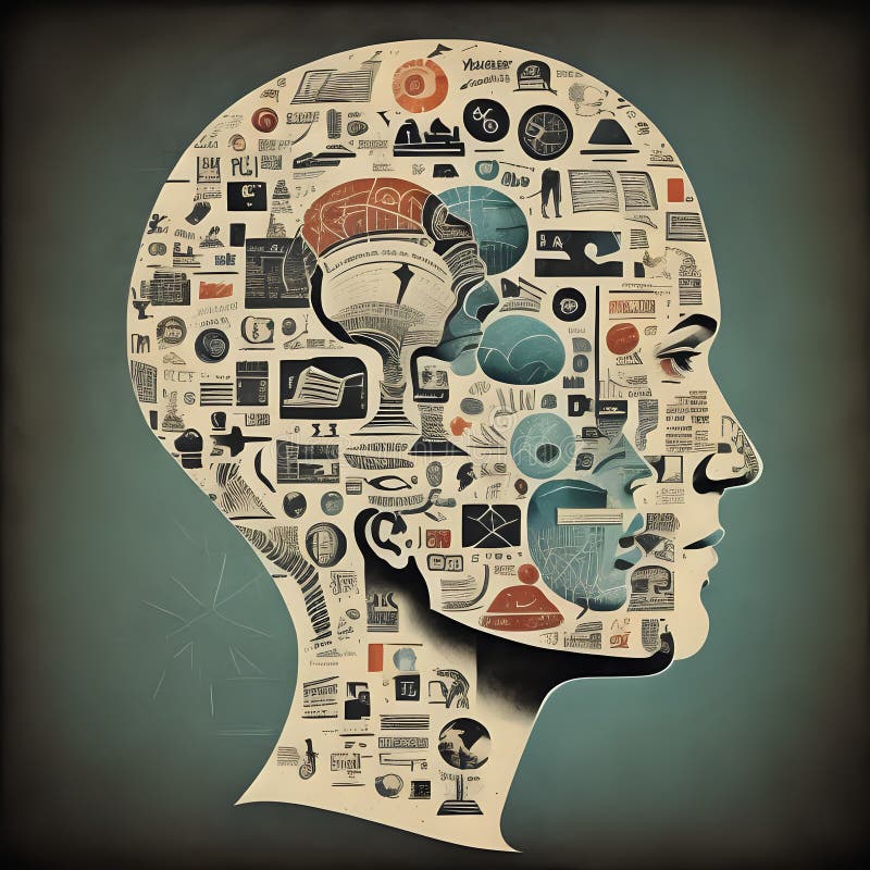 Knowledge and Ideas in the Human Head - Illustration, Education Collage ...
