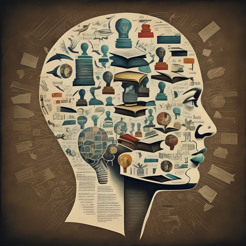 Knowledge and Ideas in the Human Head - Illustration, Education Collage ...