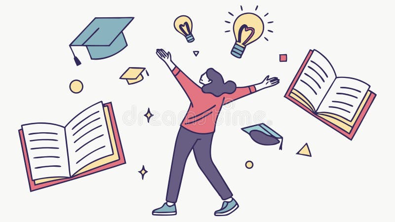 Knowledge and Ideas, Person with Books, Lightbulbs, Vector Design ...