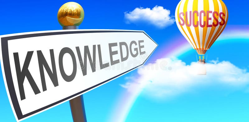 Knowledge Leads To Goals. Businesswoman Flying with a Light Bulb ...