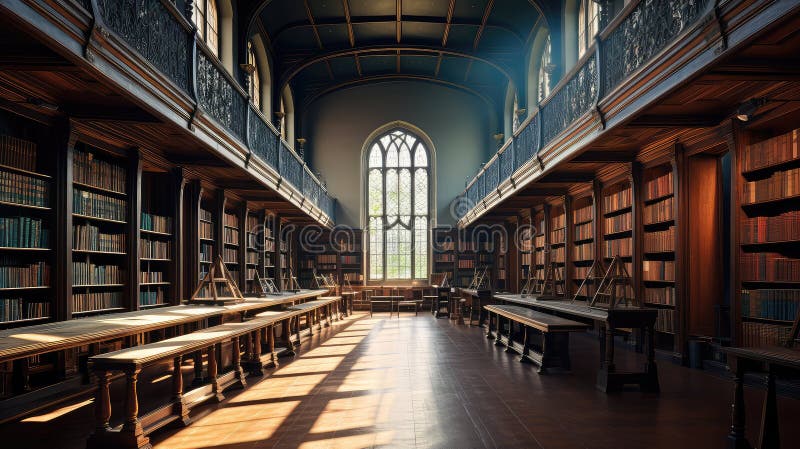 Knowledge library hall stock illustration. Illustration of librarian ...