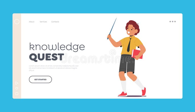 Knowledge Quest Landing Page Template. Studious Schoolboy Holding Books ...