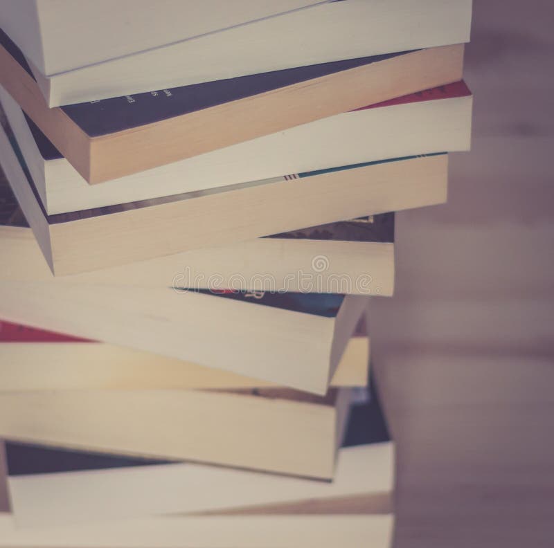 Knowledge and Science Concept: Stack of Books, Wooden Background Stock ...