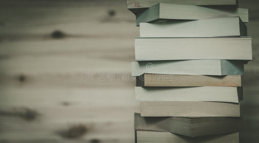 Knowledge and Science Concept: Stack of Books, Wooden Background Stock ...