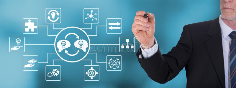 Knowledge Sharing Concept Drawn by a Businessman Stock Image - Image of ...