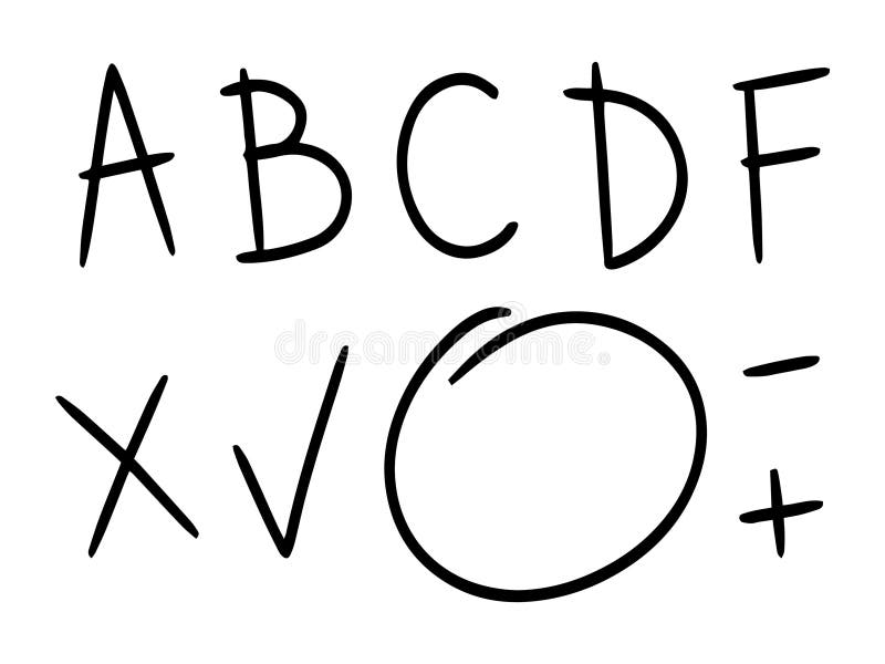 Knowledge Testing, Exam Grade. Hand Drawn Grading Doodle Elements Set ...