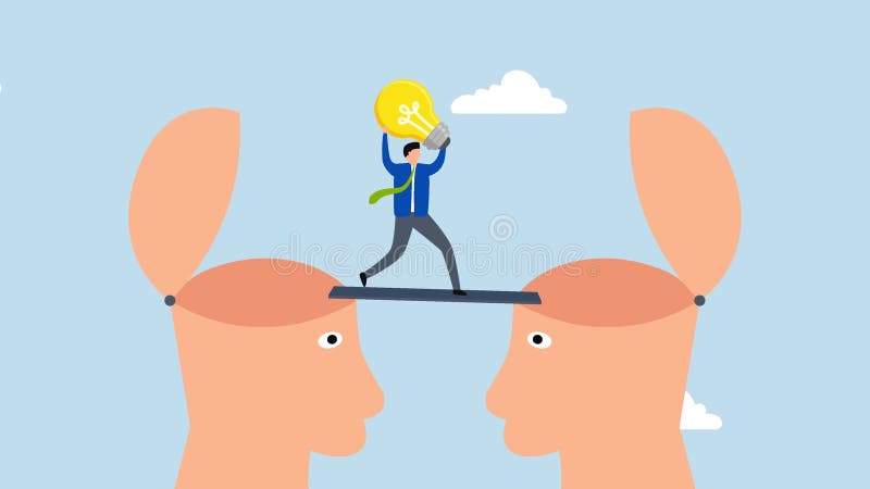 Knowledge Transfer, 4k Animation of Businessman with Idea Lamp Walks on ...