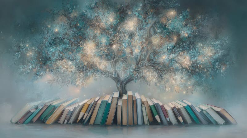 Knowledge tree with books stock photo. Image of study - 383260280