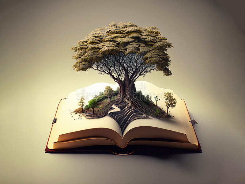 Knowledge Tree Growing from Open Book Pages Stock Illustration ...