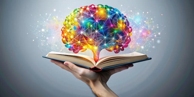 Knowledge Unleashed a Colorful Brain Emerging from an Open Book Stock ...