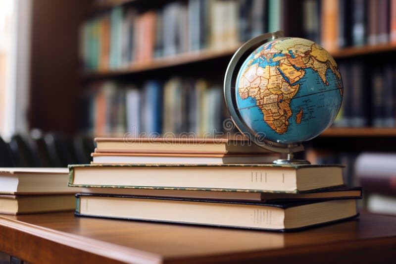 Knowledge Worldwide Earth Globe Paired with a Stack of Books Stock ...