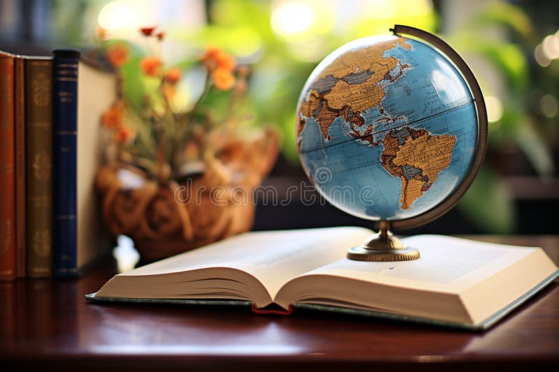 Knowledge Worldwide Earth Globe Paired with a Stack of Books Stock ...