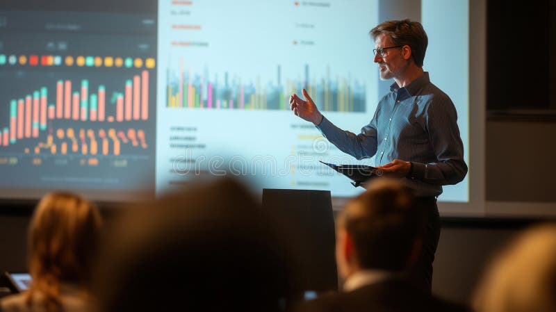 A Knowledgeable Speaker Confidently Presents Data Insights To an ...