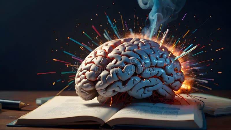 Knowlodge Concept with a Human Brain Reading a Book Stock Photo - Image ...