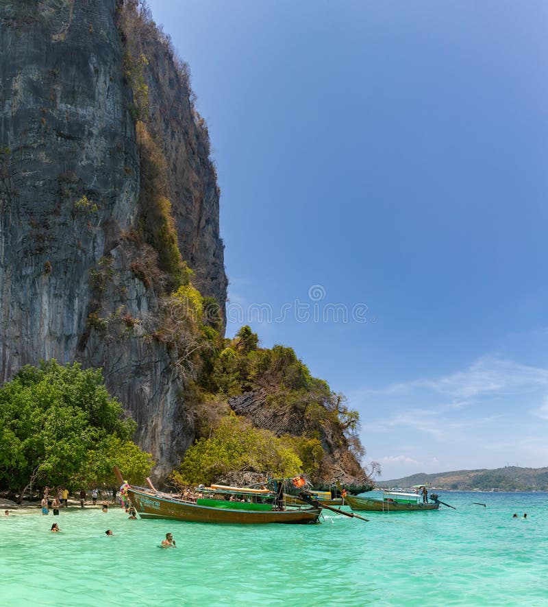 Ko Phi Phi Don Island - Monkey Bay Boat Tours Stock Image - Image of ...