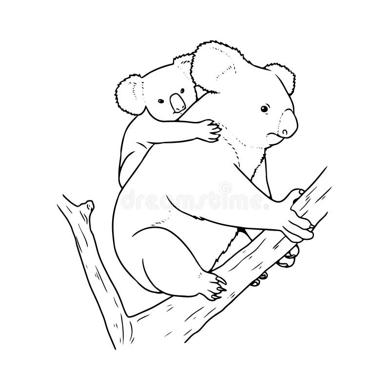 Black and White Vector Coloring Page of a Koala with Her Baby Stock ...