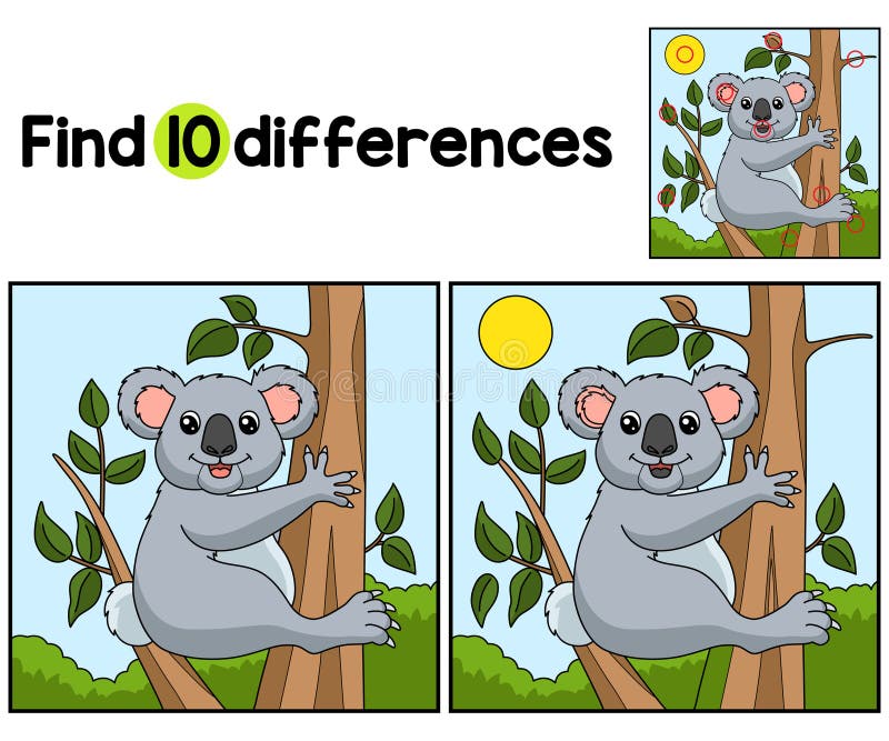 Koala Animal Find the Differences Stock Vector - Illustration of ...