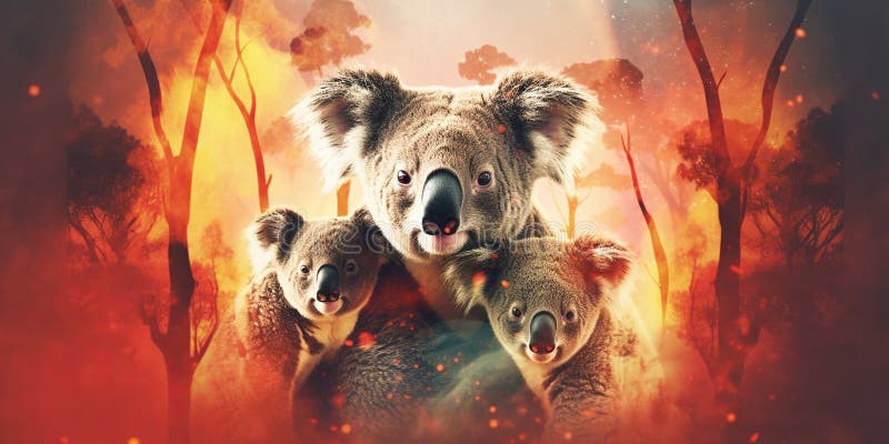Koala Animals and Forest Fire in the Style of Double Exposure, Concept ...