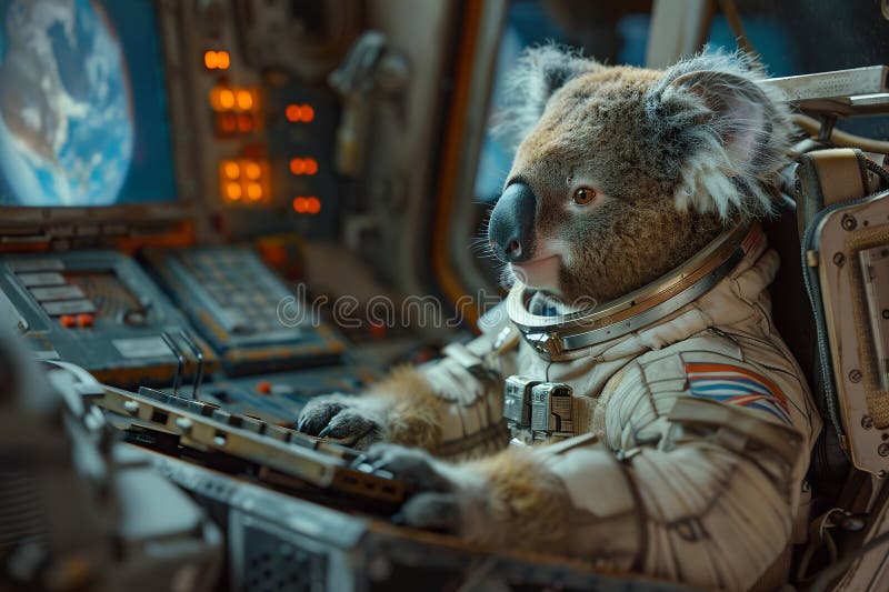 Koala Astronaut in a Space Habitat, Engaging with Interactive Spaceage ...