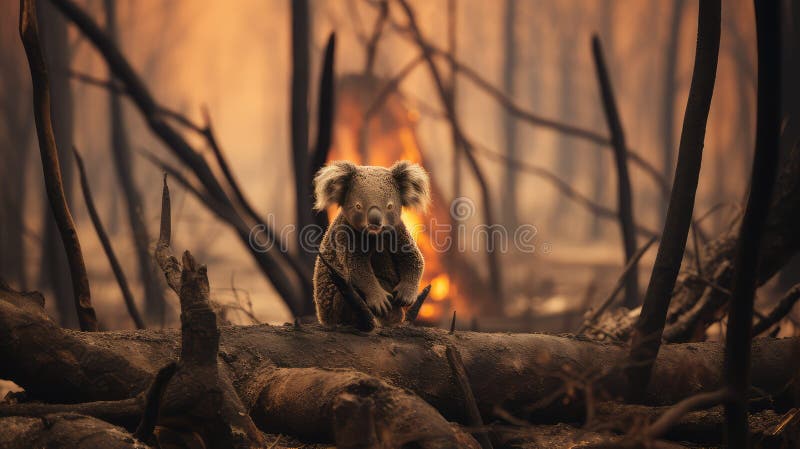 Koala australian fire stock illustration. Illustration of trees - 375755190