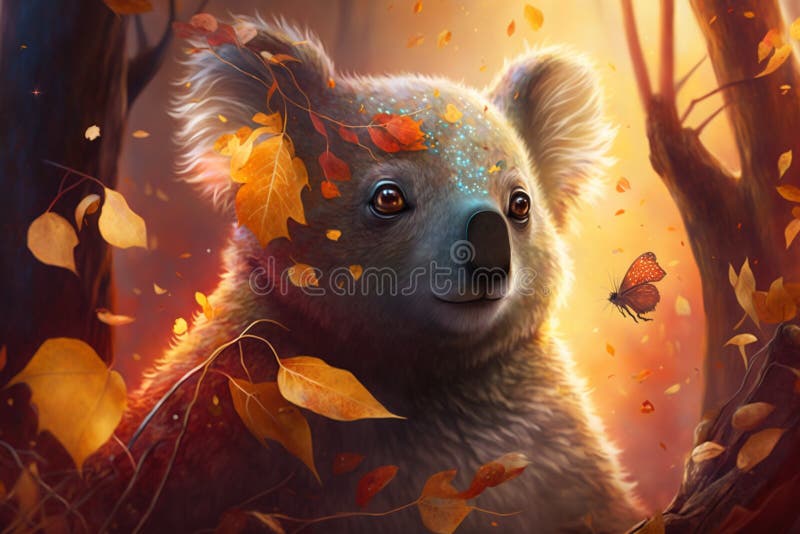 Koala in Autumn between Colorful Leaves in the Foliage AI Generated ...