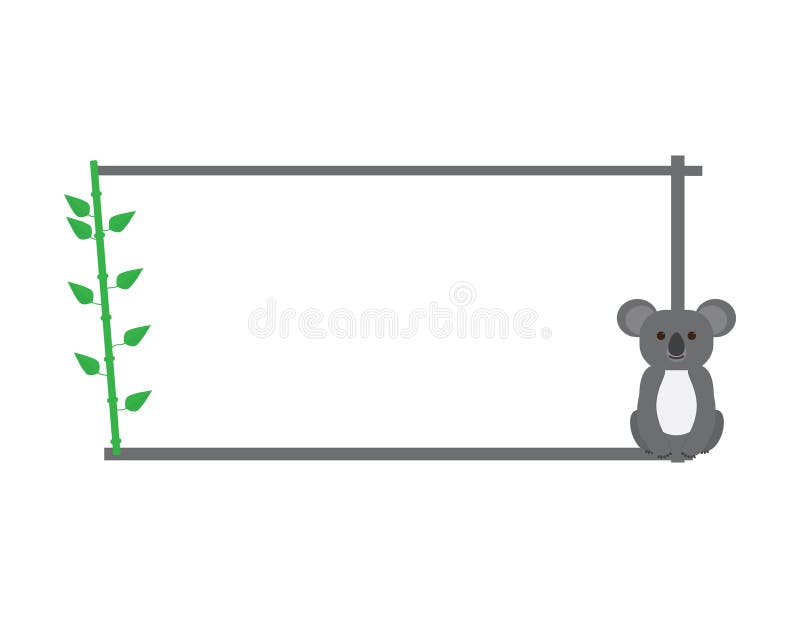 Frame with Koala Bear and Leaves on White Background Stock Vector ...