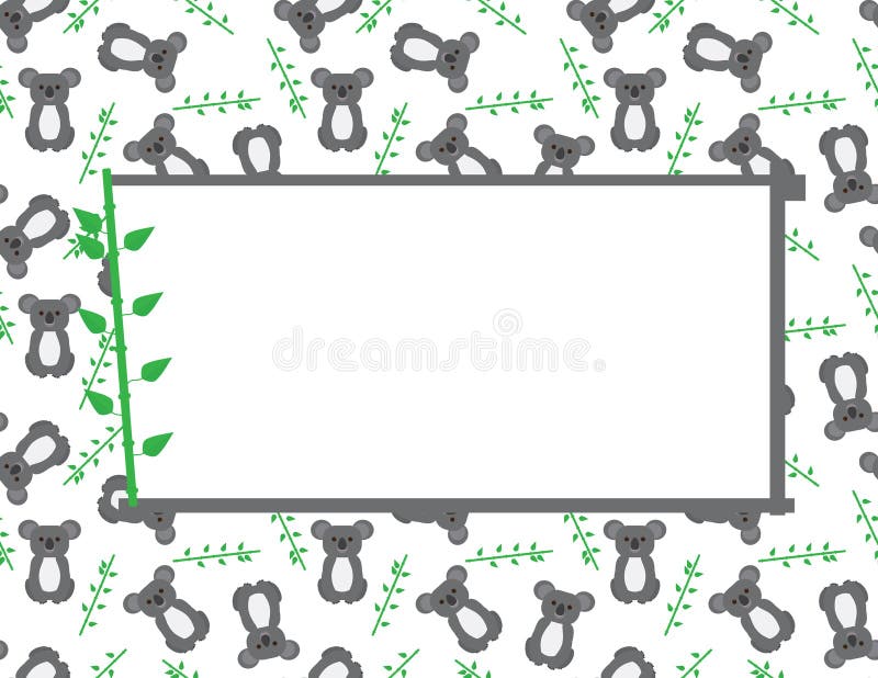 Frame With Koala Bear And Leaves On White Background Stock Vector ...