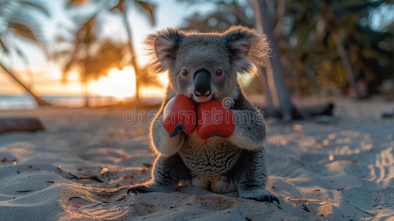 Koala on Beach with Boxing Gloves Stock Photo - Image of conservation ...