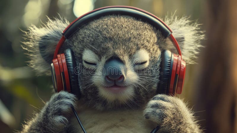 A Koala Bear with Headphones on Its Face Stock Illustration ...