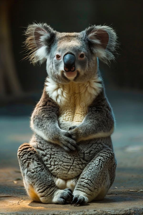 A Koala Bear Sitting on the Ground with Its Paws on Its Back Stock ...
