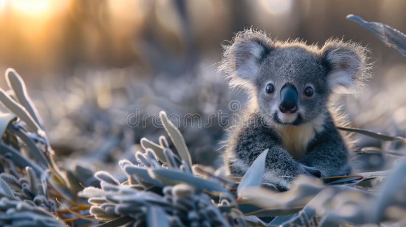 Koala bear in the snow stock image. Image of floor, generated - 323351479
