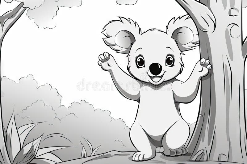 A Koala Bear Standing on a Tree Branch in a Forest. Generative Ai Stock ...