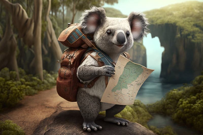 Koala on Big Adventure with Backpack and Map AI Generated Content Stock ...