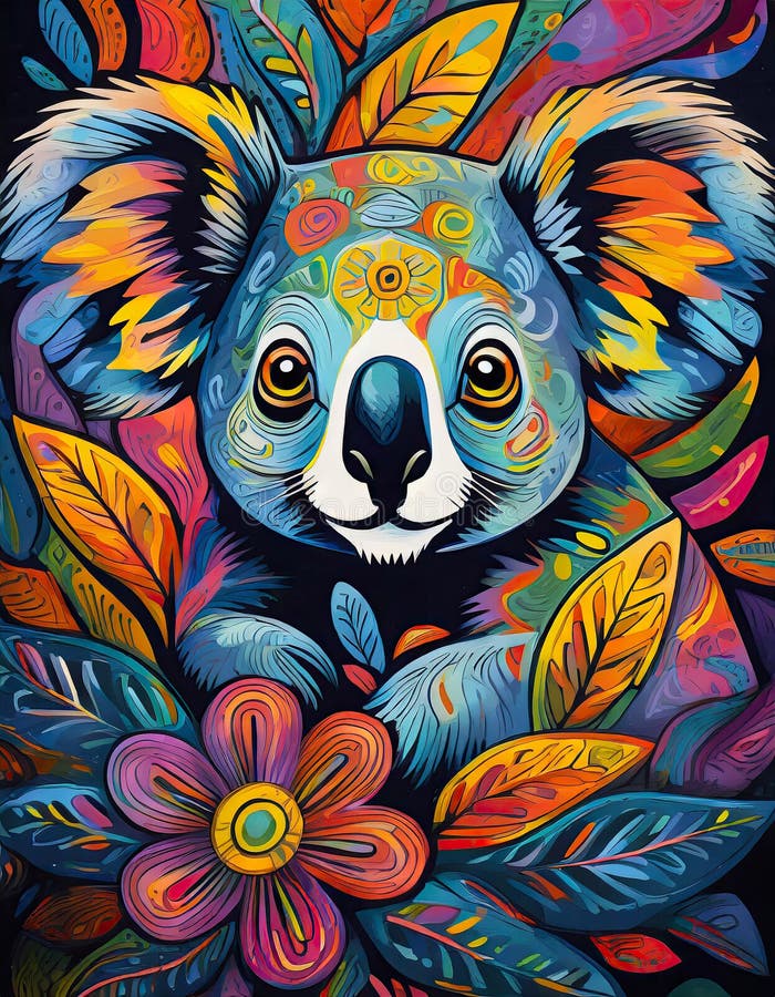 Koala Bright Colorful and Vibrant Poster Illustration Stock ...