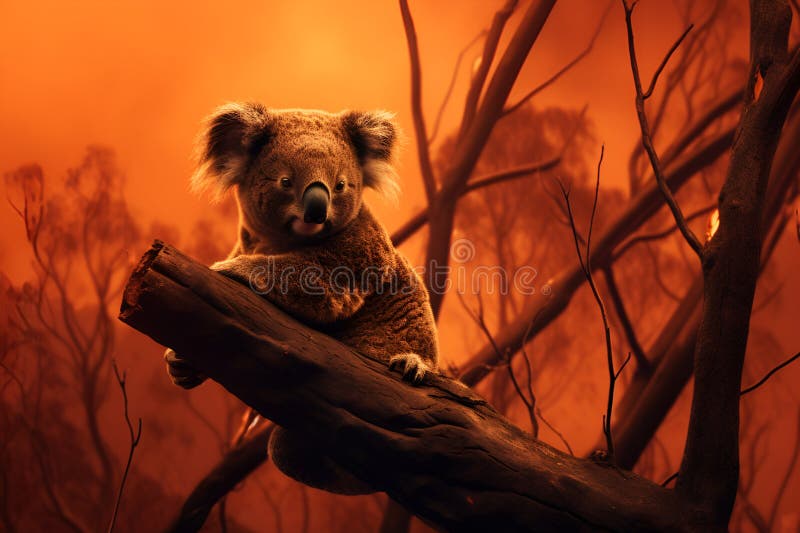 Koala in Bush Fire Devastation Forest Burning Stock Illustration ...
