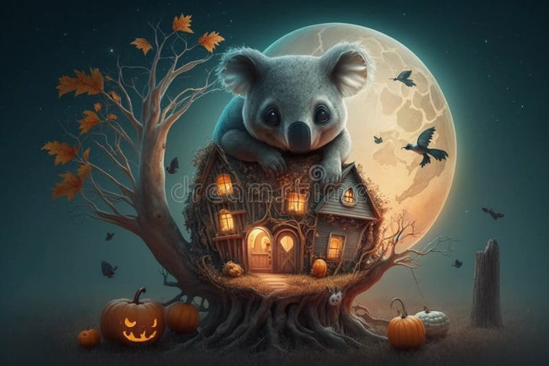 Koala Celebrates Halloween with a Pumpkin AI Generated Content Stock ...